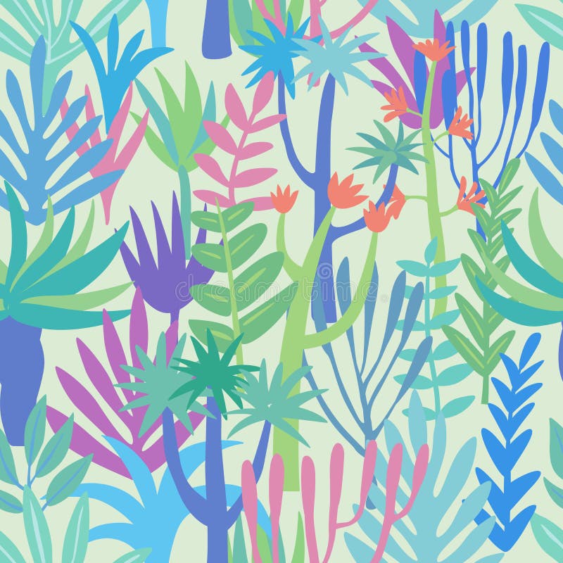 Seamless Flora Pattern. Cartoon Vegetation Stock Vector - Illustration ...