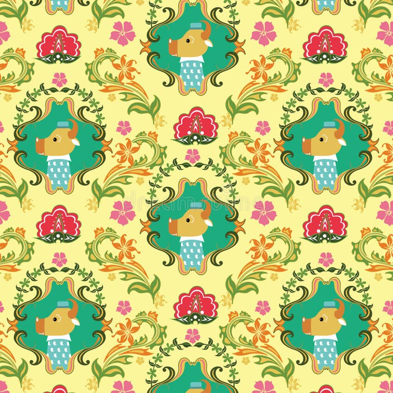 Seamless Floral Animals Pattern D Stock Vector - Illustration of animal ...