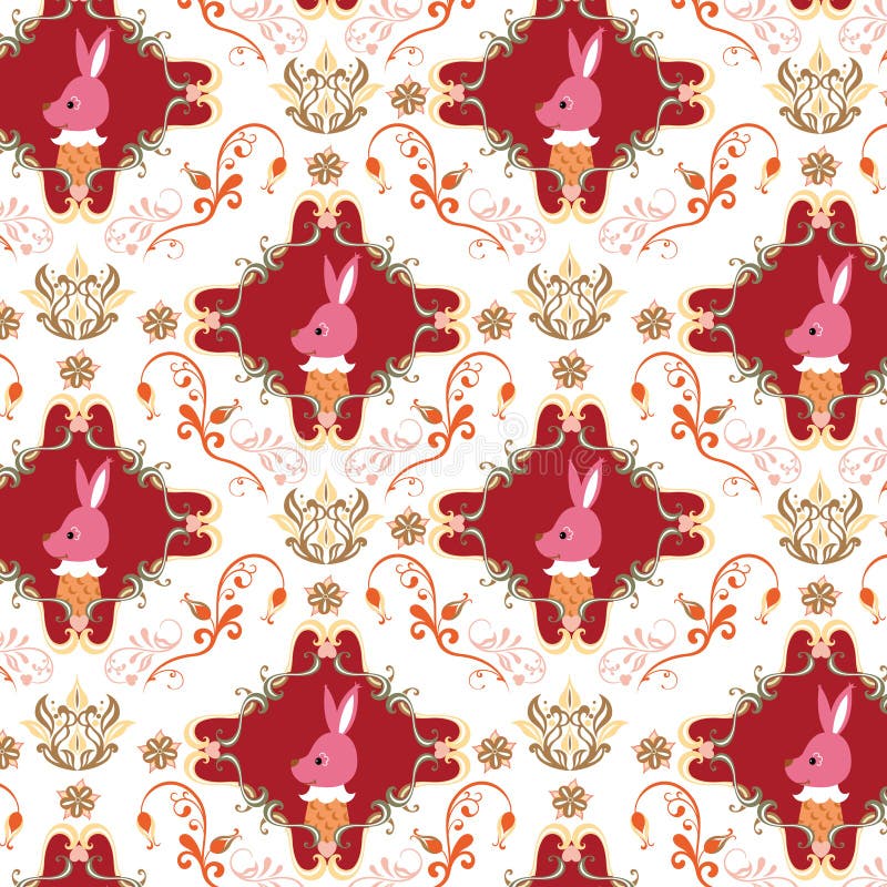 Seamless Floral Animals Pattern I Stock Vector - Illustration of ...