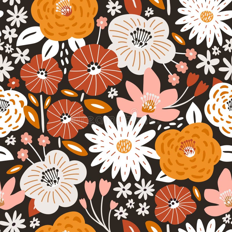 Seamless Floral Autumn Pattern. Botanical Texture for Fabric, Textile ...