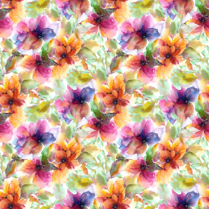 Seamless Floral Pattern Watercolor Flowers Background Colorful