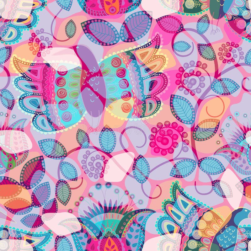 Seamless Floral Background. Floral Pattern with Birds. Light Colorful ...