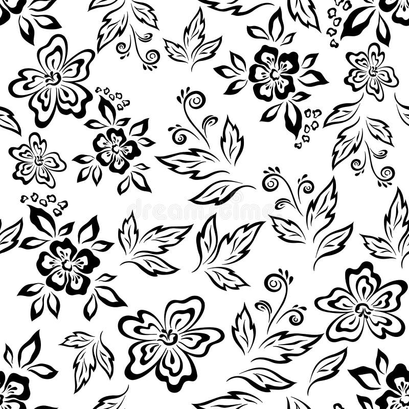 Seamless Floral Background, Outline Stock Vector - Illustration of ...