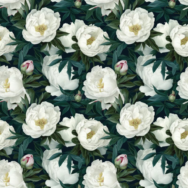 Seamless Floral Background with Peony Flowers Stock Illustration ...
