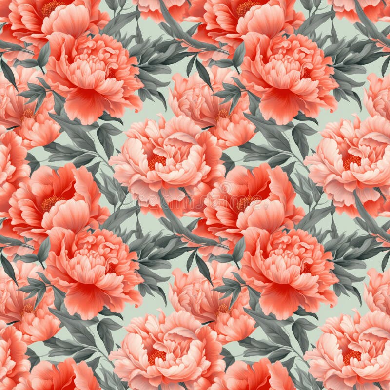 Seamless Floral Background with Peony Flowers Stock Illustration ...