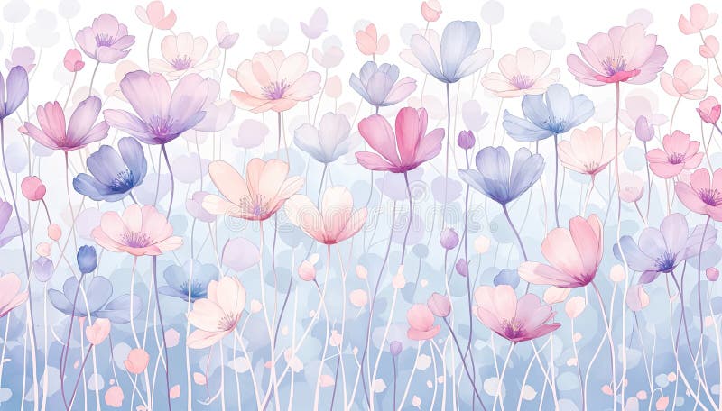 Seamless Floral Background with Pink and Blue Flowers Vector ...