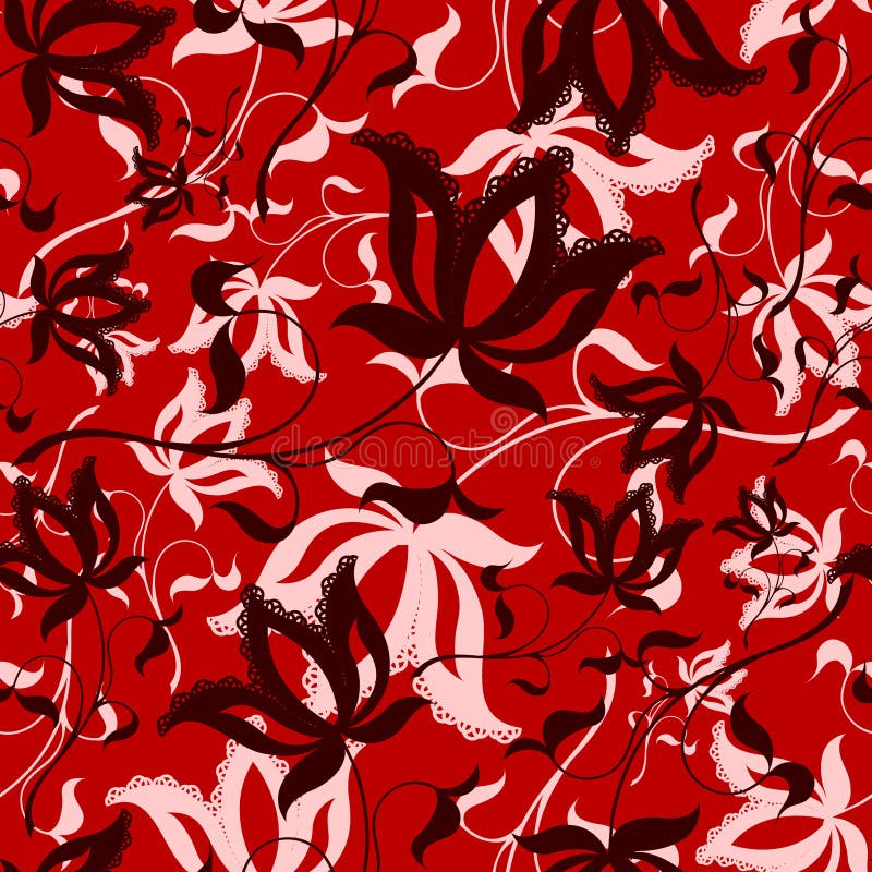 Red Seamless Flower Damask Pattern Stock Illustration - Illustration of ...