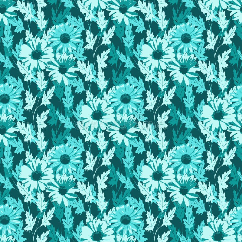 Seamless Floral Background in Turquoise Colors. Stock Vector ...