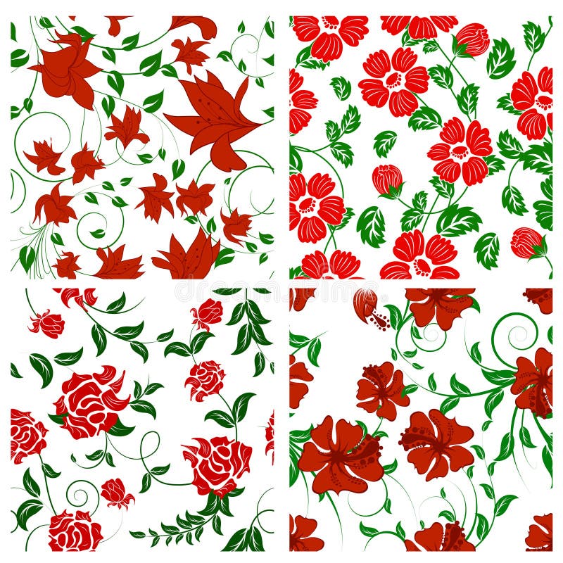Seamless Floral Backgrounds Set Stock Vector - Illustration of doodle ...