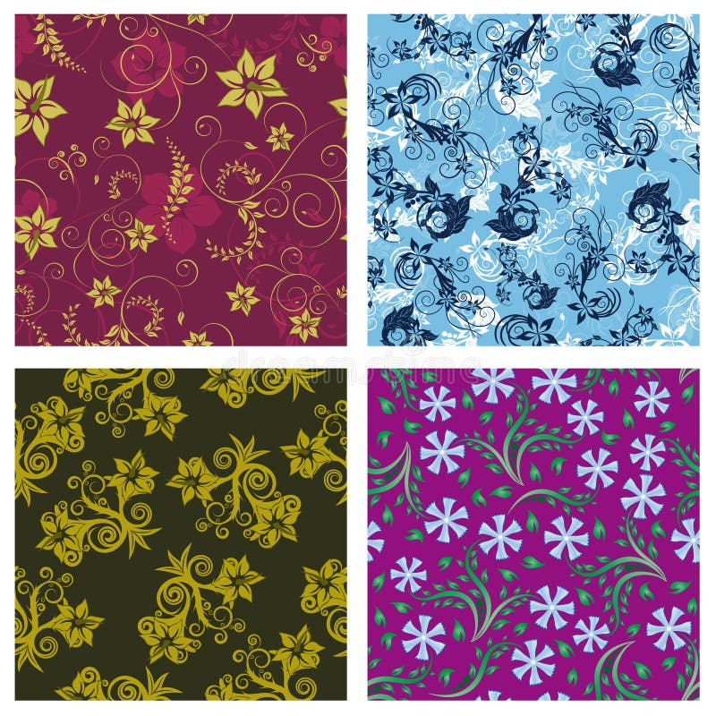 Seamless Floral Backgrounds Set Stock Vector - Illustration of abstract ...