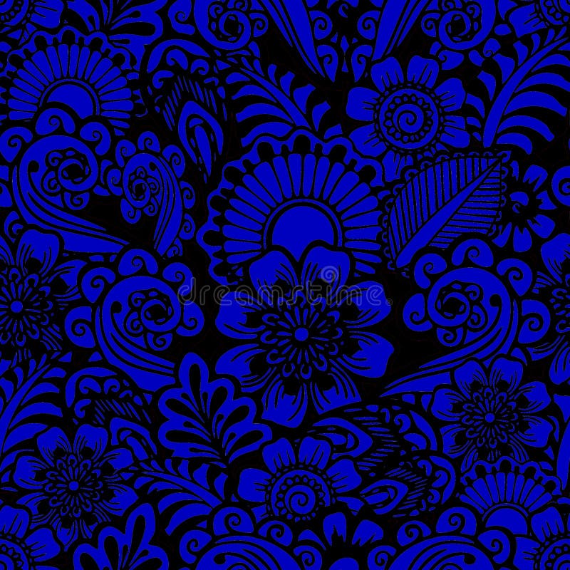 Blue Seamless Floral Border On Blue Background, Floral Graphic Repeat ...