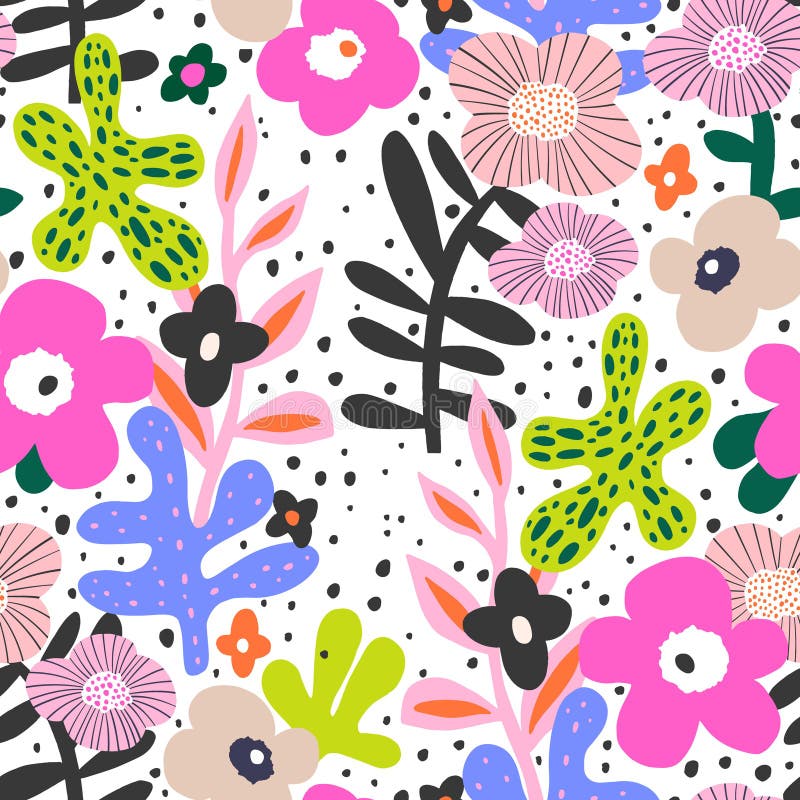 Seamless Floral Blossom Pattern. Bold Botanical Texture with Modern ...