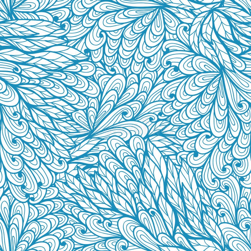 Seamless Floral Blue Doodle Pattern Stock Vector - Illustration of ...