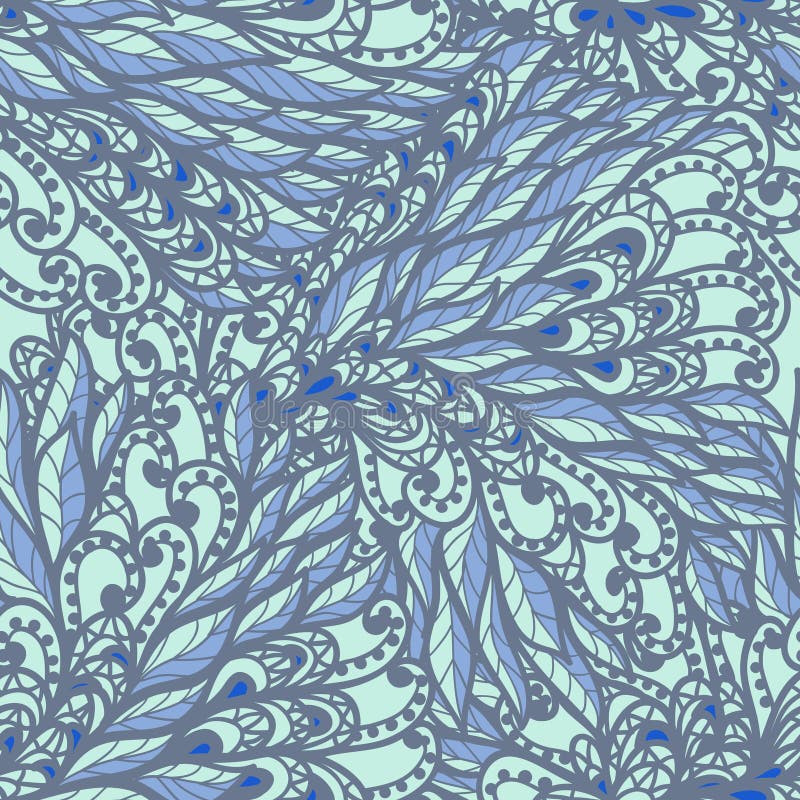 Seamless Floral Blue Doodle Pattern Stock Vector - Illustration of ...