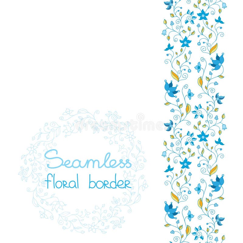 Seamless Floral Border Blue Flowers Stock Illustration - Illustration ...