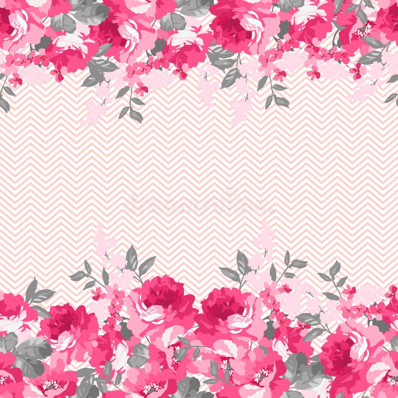 Seamless Floral Border with Pink Roses Stock Vector - Illustration of ...
