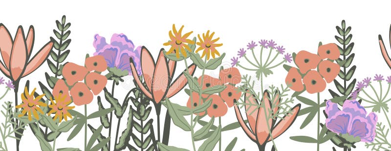 Seamless Floral Border in Vintage Style. Stock Vector - Illustration of ...