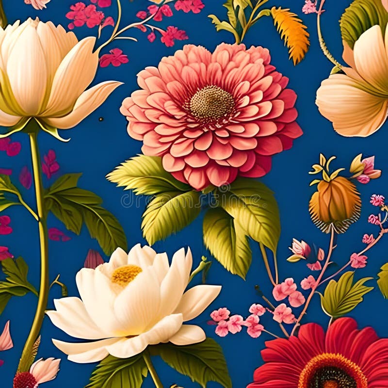 Seamless Floral Design on Blue Background Stock Illustration ...