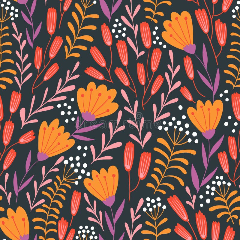 Seamless Floral Design with Hand-drawn Wild Flowers. Repeated Pattern ...