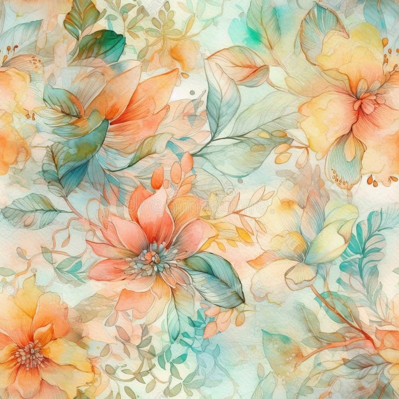 Seamless Floral Design , Endless Pattern.Watercolor Illustration Stock ...