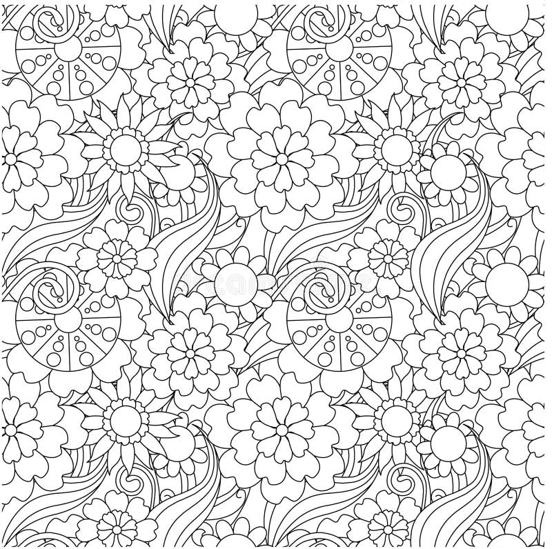 Seamless Floral Monochrome Pattern Stock Vector Illustration Of