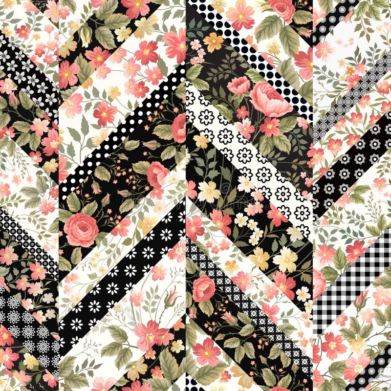 Floral Patchwork Pattern with Roses and Bells Flowers Stock ...