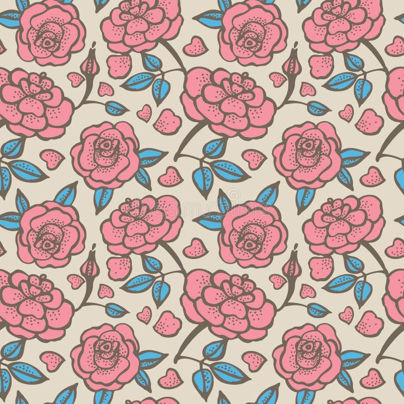 Seamless Garden Rose Pattern Stock Vector - Illustration of petal ...