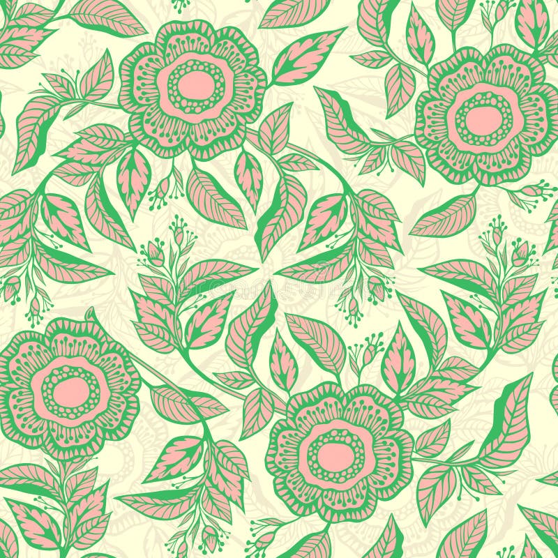 Seamless Green Floral Pattern Stock Vector - Illustration of stamp ...