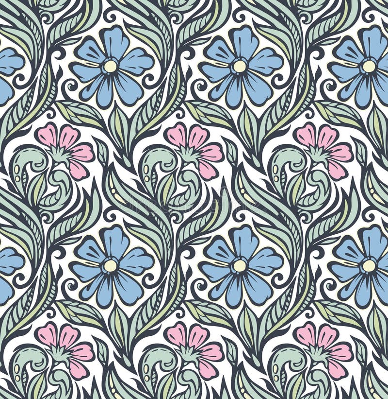 Seamless floral pattern stock illustration. Illustration of curly ...