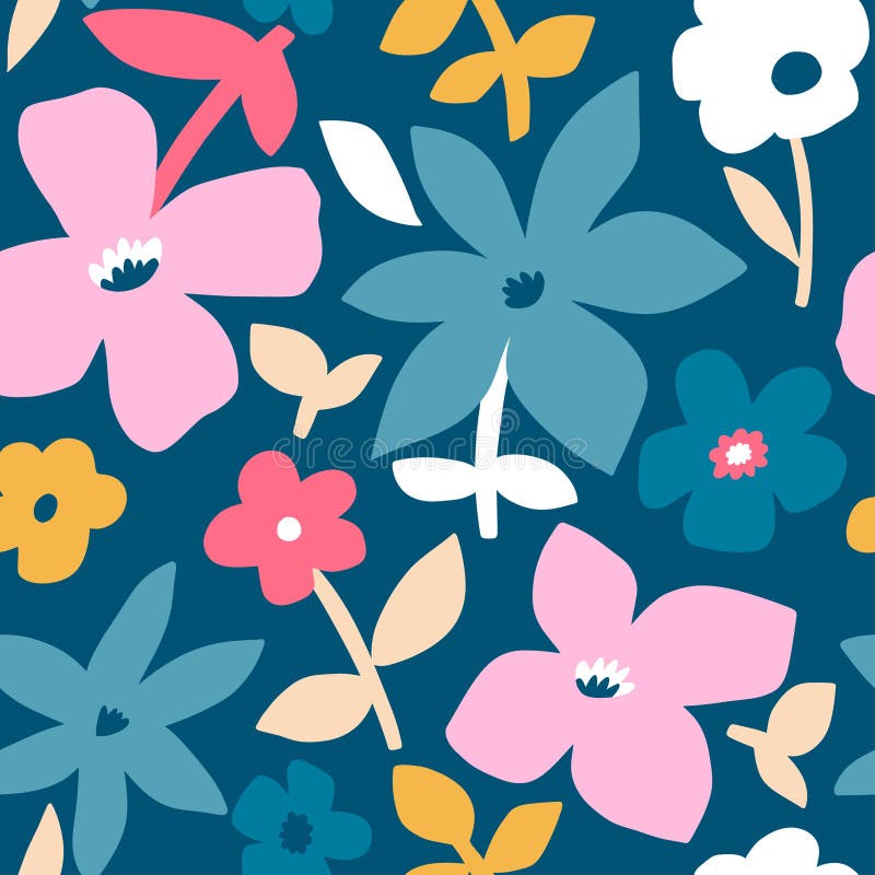 Seamless Floral Pattern with Abstract Bold Colorful Flowers. Botanical ...