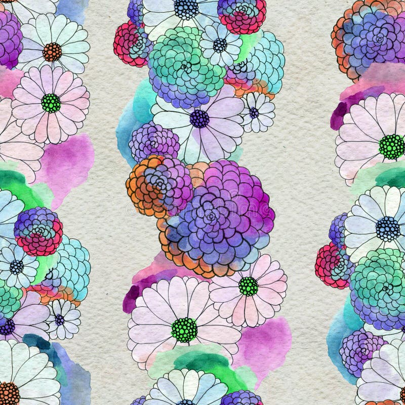 Seamless Floral Pattern with Asters and Daisy Flowers Stock ...