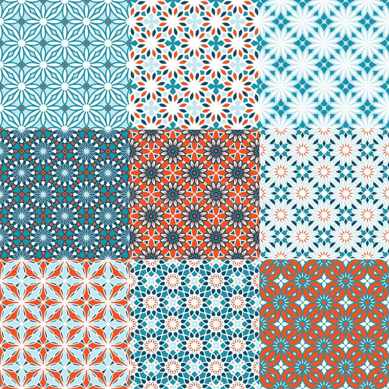 Seamless Floral Pattern Background Vector. Set of Colorful Variations ...