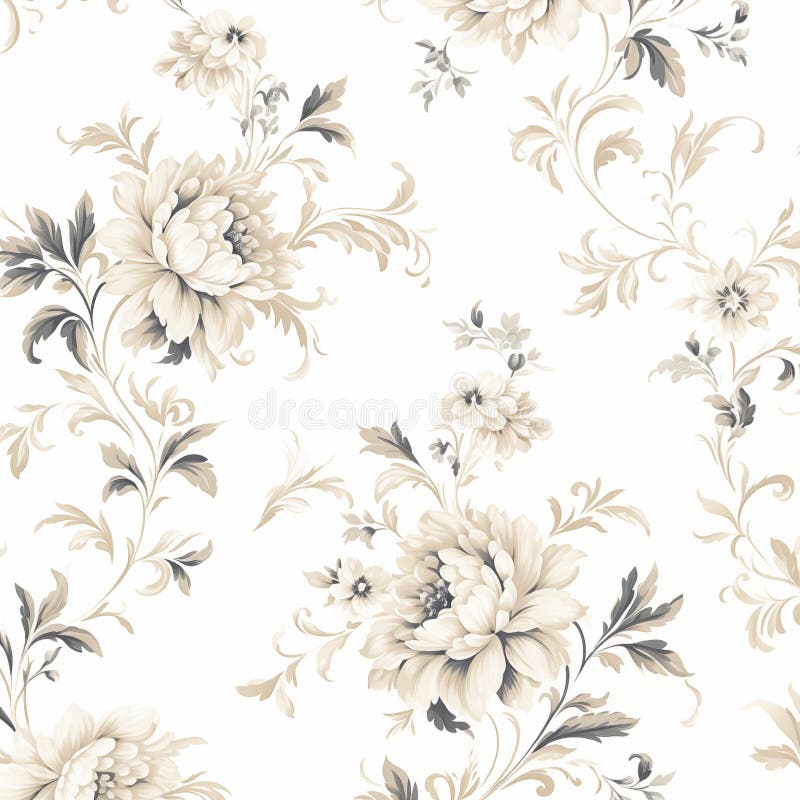 Seamless Floral Pattern with Beige Flowers on White Background Stock ...