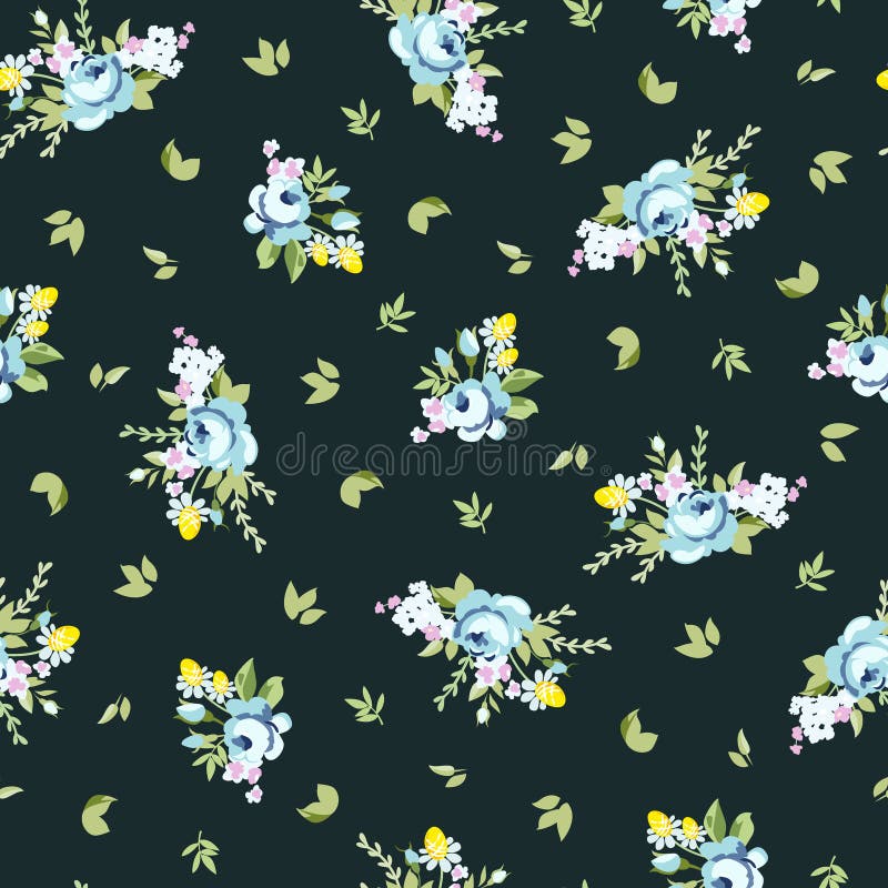 Seamless Floral Pattern with Big and Little Blue Rose Stock Vector ...