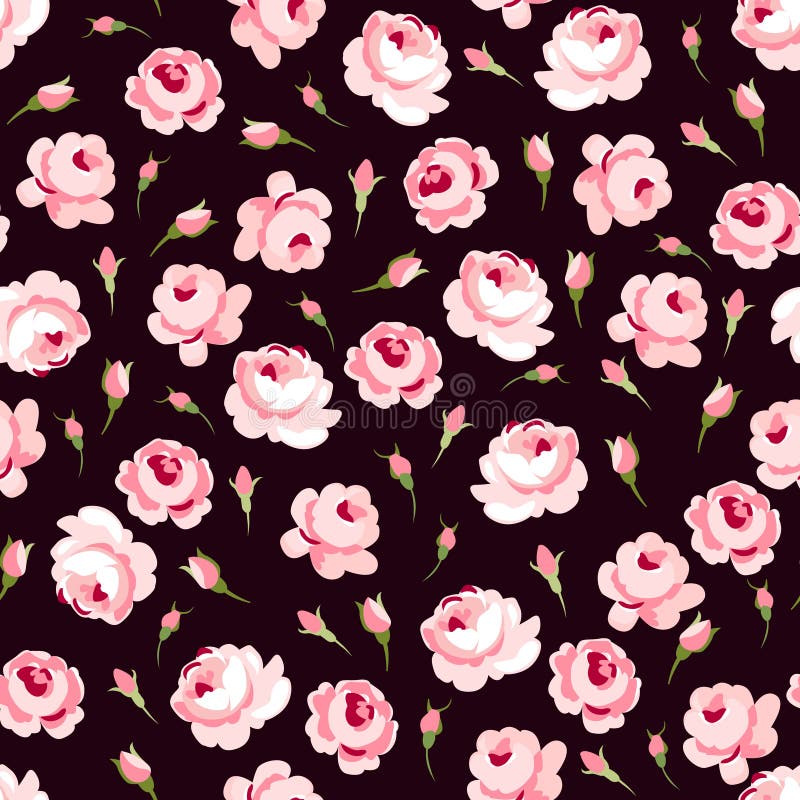 Seamless Floral Pattern with Big and Little Pink Roses Stock Vector ...
