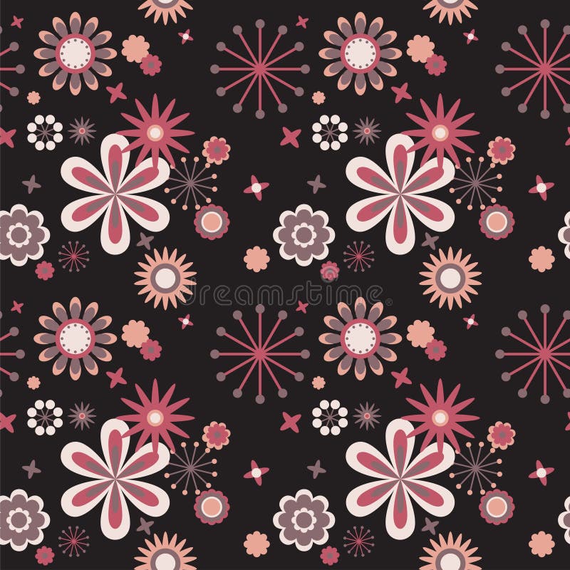 Seamless Floral Pattern at Black Background Stock Vector - Illustration ...