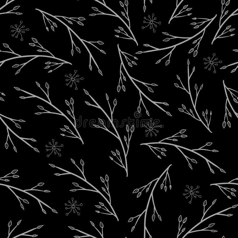 Seamless Floral Pattern Black Background Stock Vector - Illustration of ...