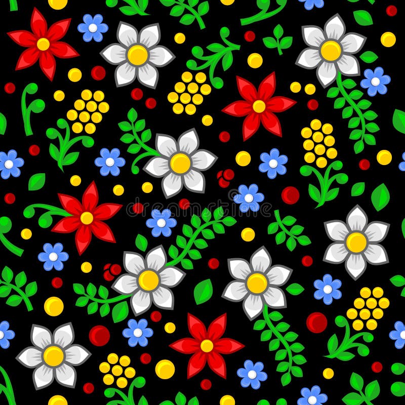 Seamless Floral Pattern on Black Background. Vector Stock Vector ...