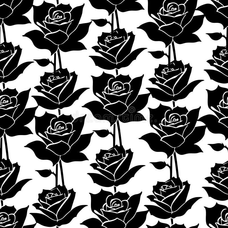 Seamless Floral Pattern of Black Roses on a White Background, Texture ...