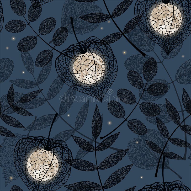 Seamless Floral Pattern with Black Skeleton Leaves Stock Vector ...