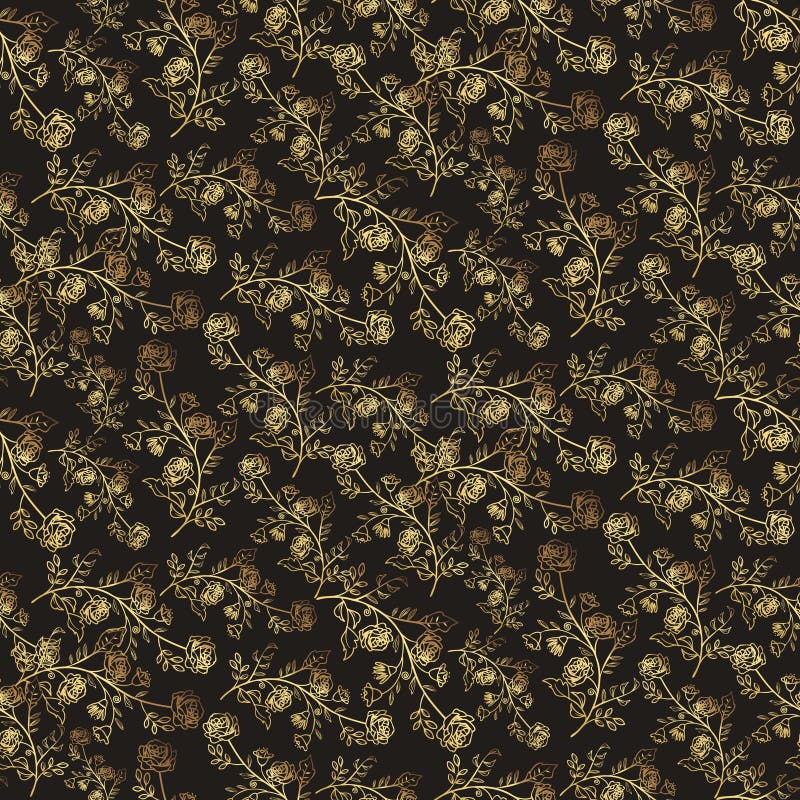Seamless Floral Pattern on Black Stock Illustration - Illustration of ...