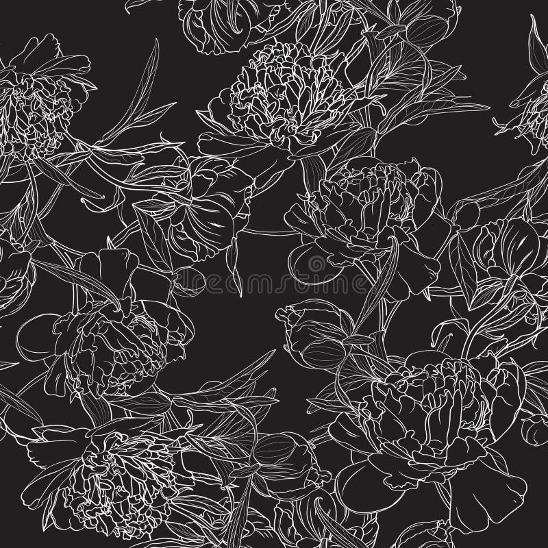 Seamless Floral Pattern with Black White Peony. Vector Illustration ...