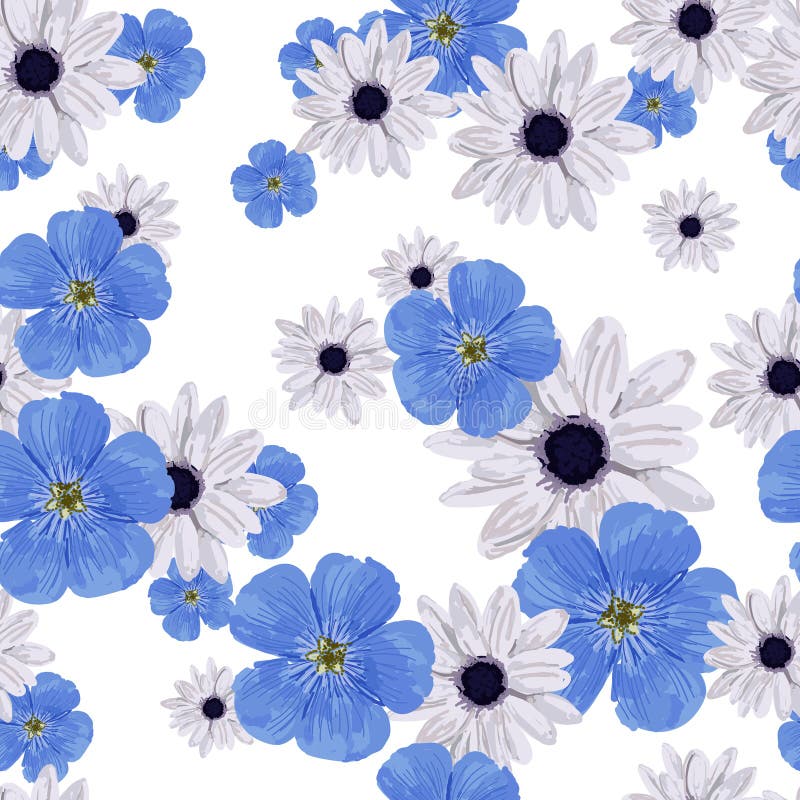 Seamless Floral Pattern with Blue Flowers. Realistic Small Flowers ...