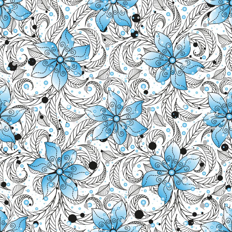 Seamless Floral Pattern with Blue Gradient Flowers Stock Illustration ...