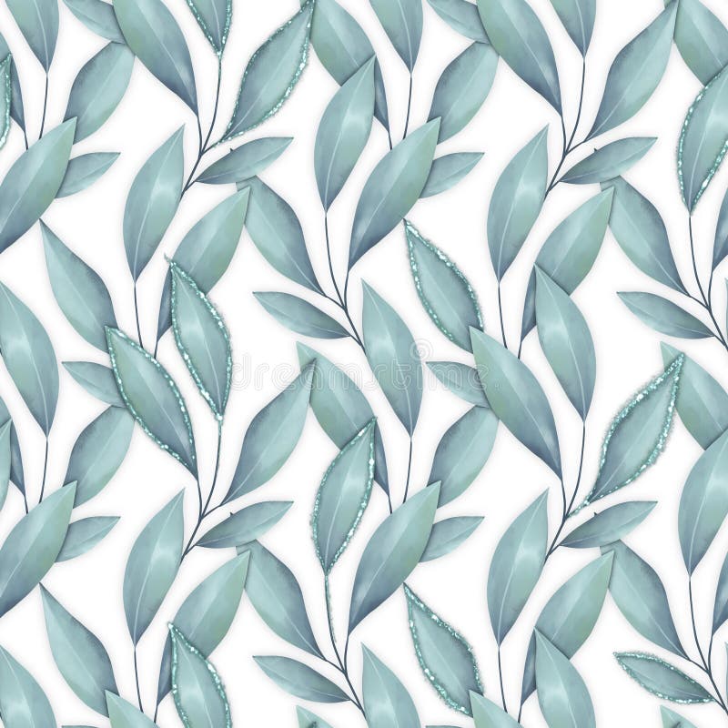 Seamless Floral Pattern with Blue Leaves. Background with Foliage ...