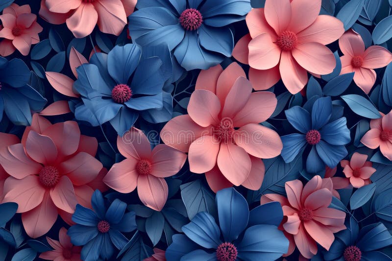 Seamless Floral Pattern with Blue and Pink Flowers Stock Illustration ...