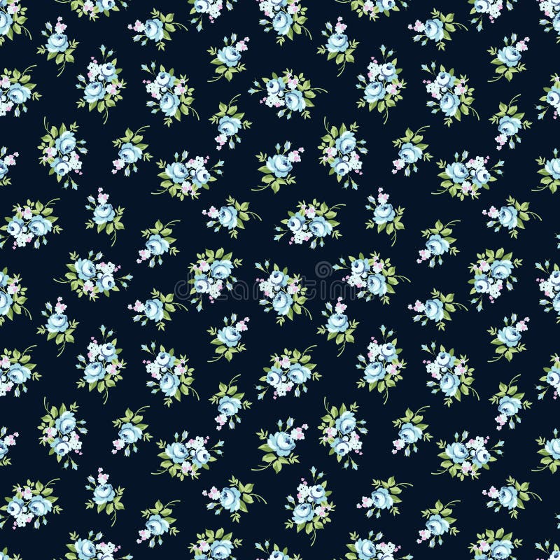 Seamless Floral Pattern with Blue Rose Stock Vector - Illustration of ...