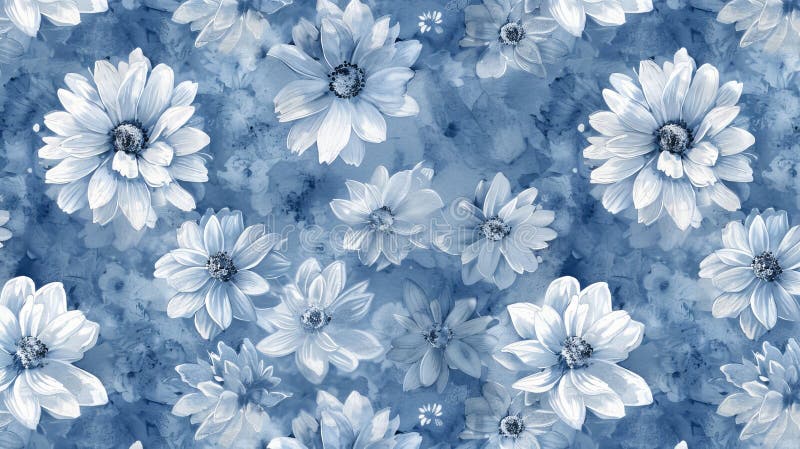 Seamless Floral Pattern. Blue Watercolor Flowers on Blue Background ...