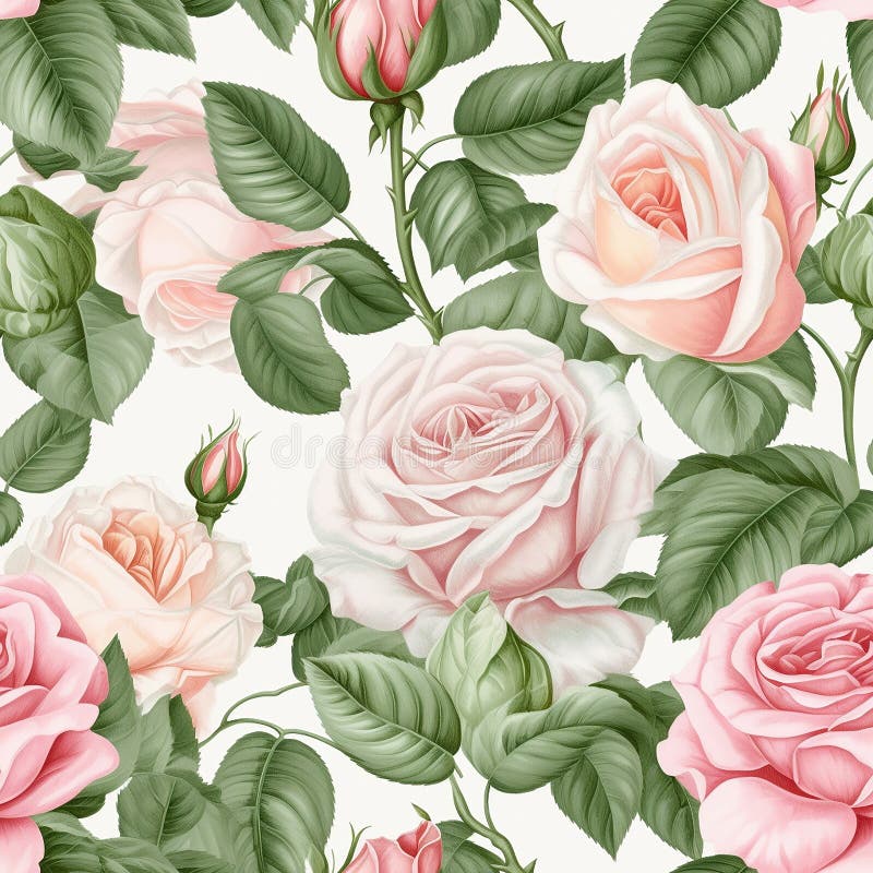 Seamless Floral Pattern of Cabbage Roses. Stock Illustration ...