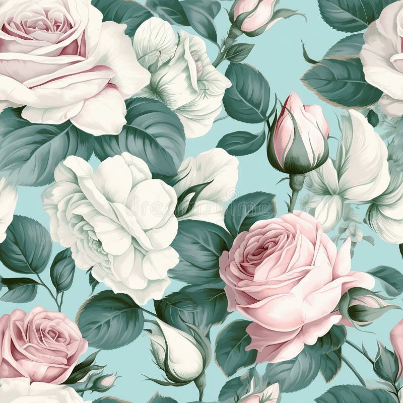 Seamless Floral Pattern of Cabbage Roses. Stock Illustration ...